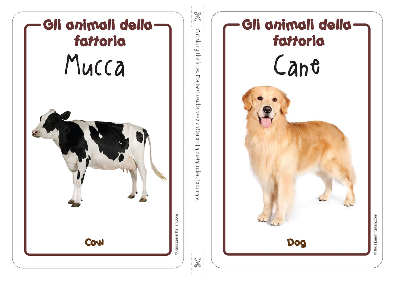 Farm Animals Flashcards x 4 - FREE | Kids Learn Italian