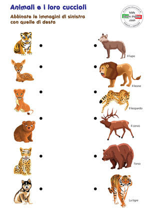 Animali e i Loro Cuccioli - Worksheet | Kids Learn Italian